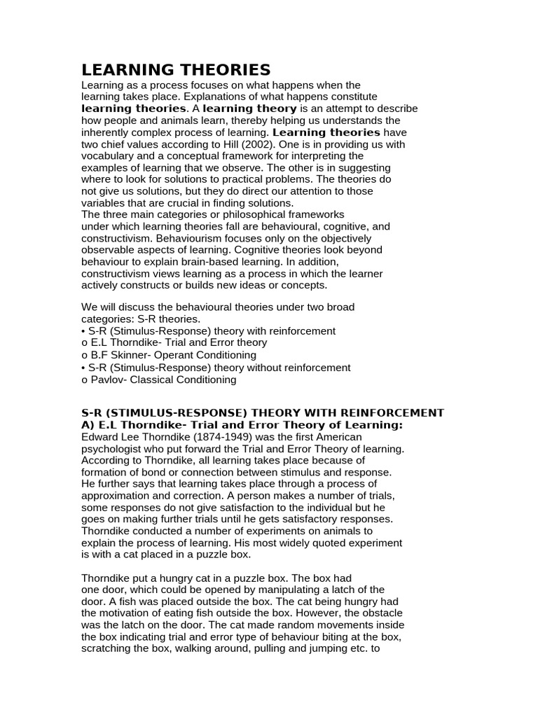 Lecture 2-Learning Theories | PDF | Classical Conditioning | Reinforcement