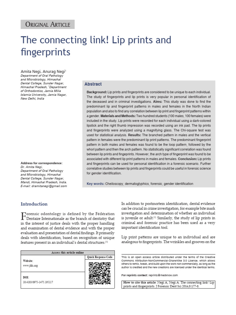 The Connecting Link Lip Prints and Fingerprints.19 | PDF | Fingerprint ...
