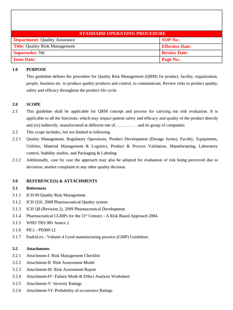 SOP-for-Quality-Risk-Management - PRASHANT REVISED | PDF | Risk | Risk Management