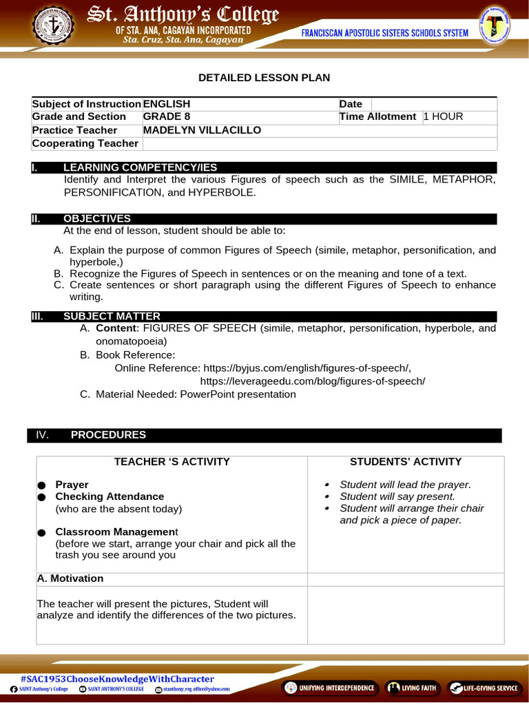 Detailed-Lesson-Plan - Figures of Speech | PDF | Metaphor