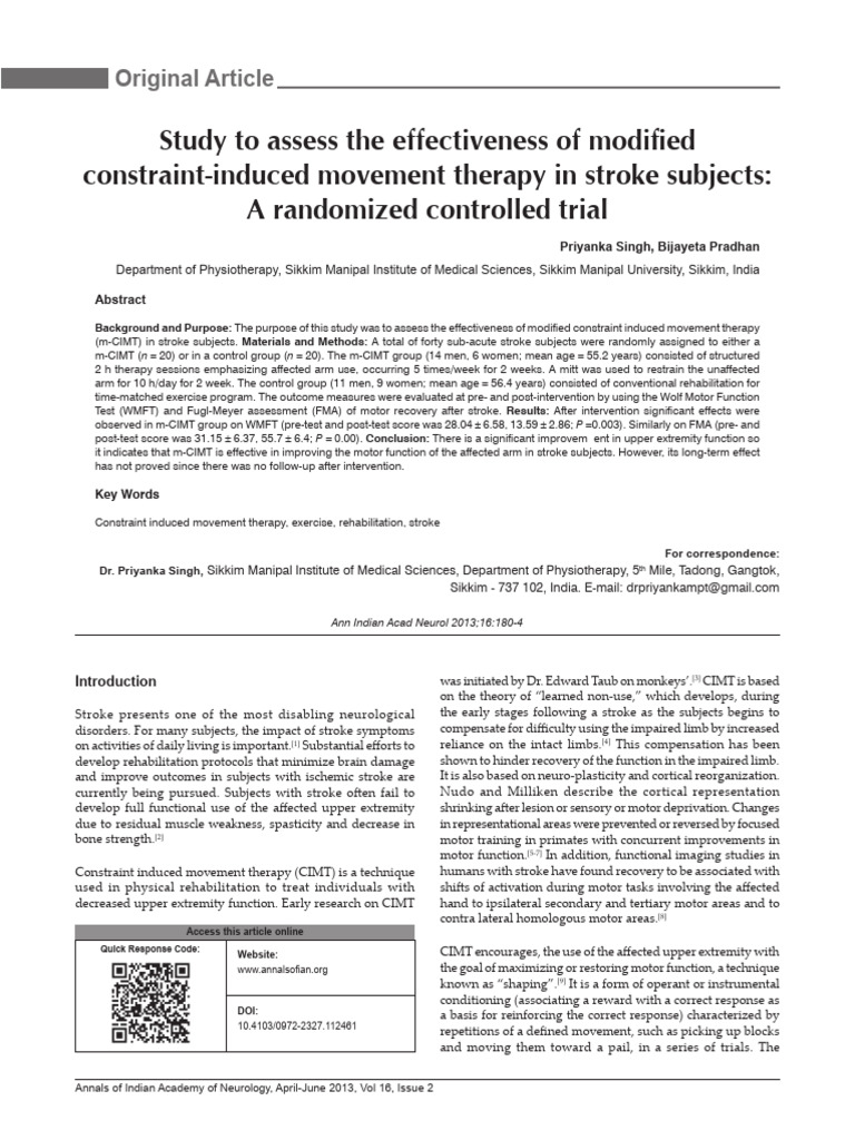 Effectiveness of Modified CIMT in Stroke | PDF | Stroke | Nervous System