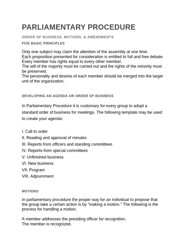 Parliamentary Procedure | PDF | Agenda (Meeting) | Committee