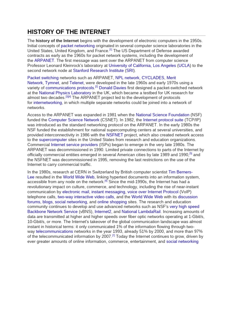 History of The Internet | PDF | World Wide Web | Internet & Web