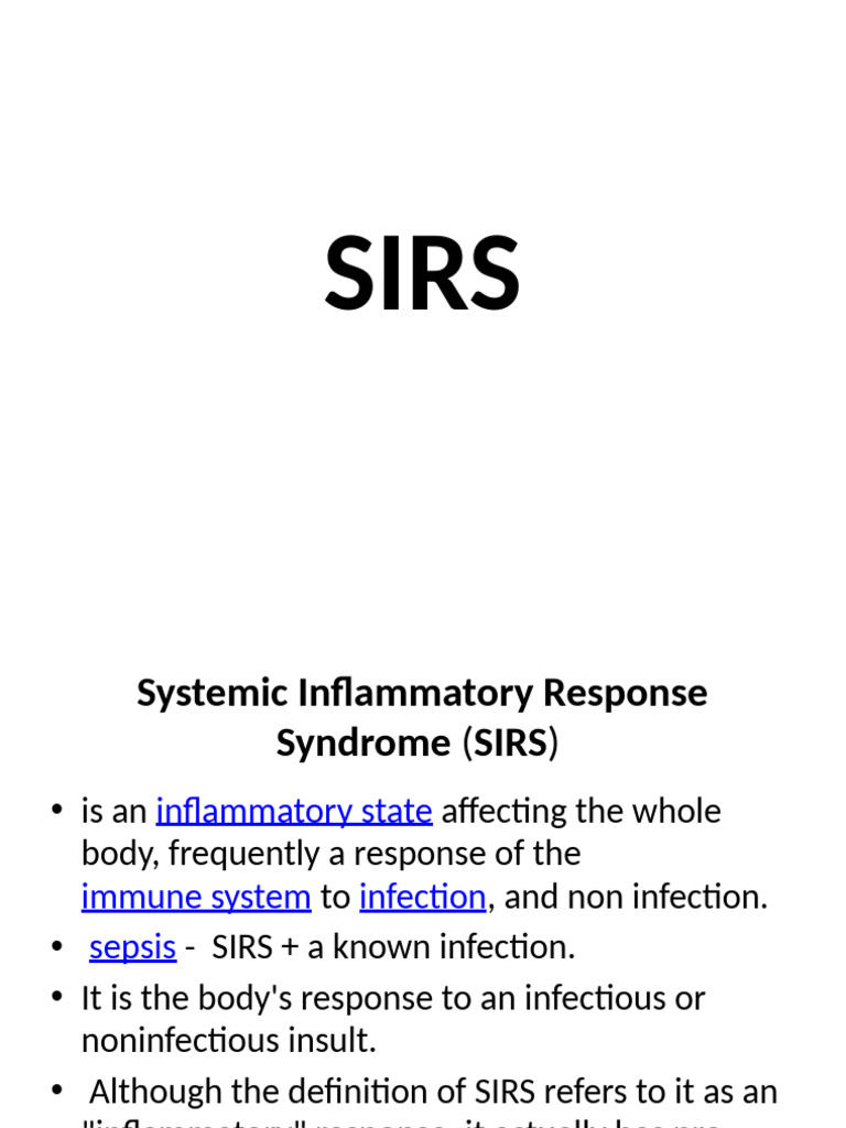 Systemic Infections SIRS | PDF | Sepsis | Physiology