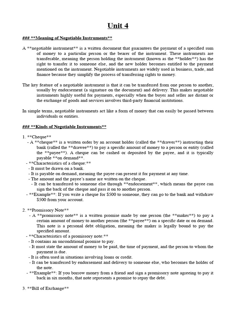Banking Law 4th Unit | PDF | Negotiable Instrument | Cheque