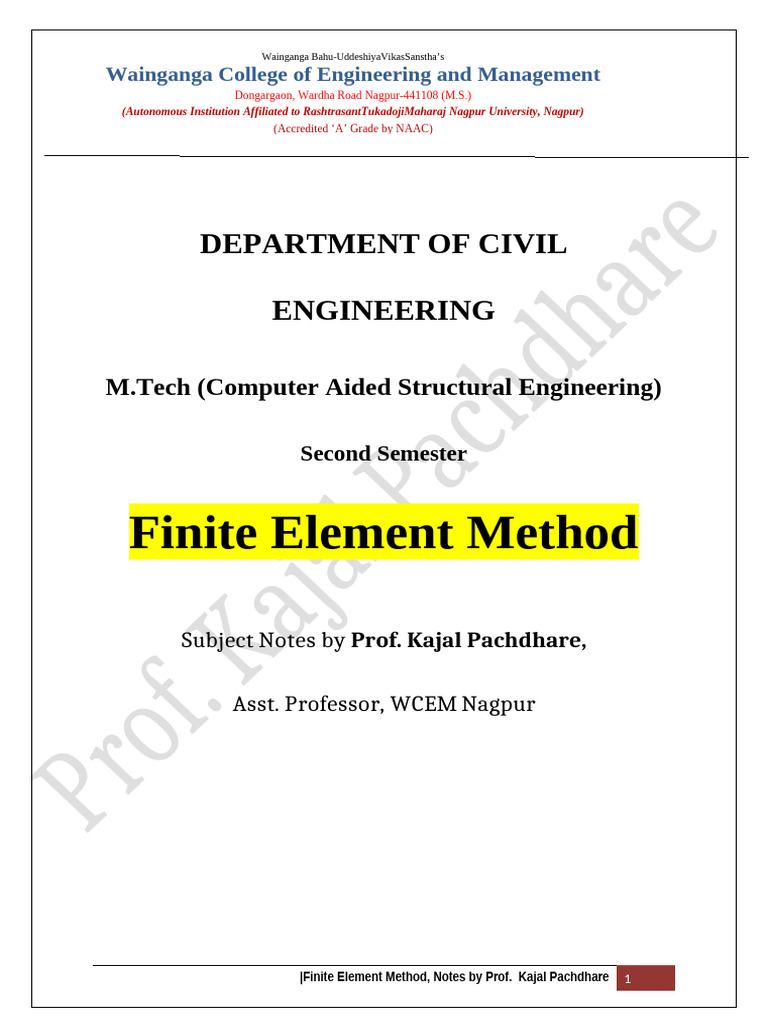FEM Notes for M.Tech at WCEM Nagpur | PDF | Finite Element Method ...