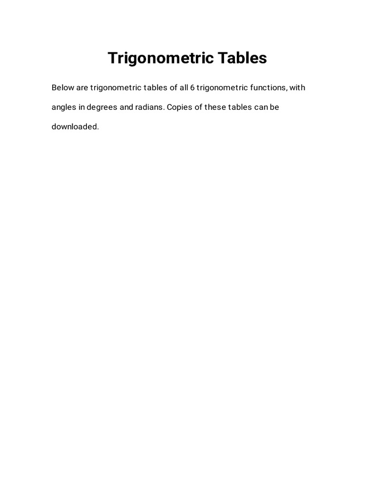 Trigonometric Tablesa | PDF