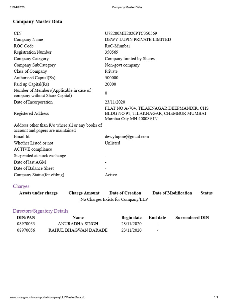 Ministry of Corporate Affairs - MCA Services | PDF