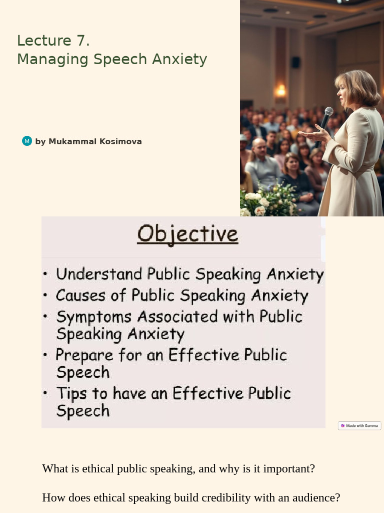 Lecture 7. Managing Speech Anxiety | PDF | Anxiety | Public Speaking