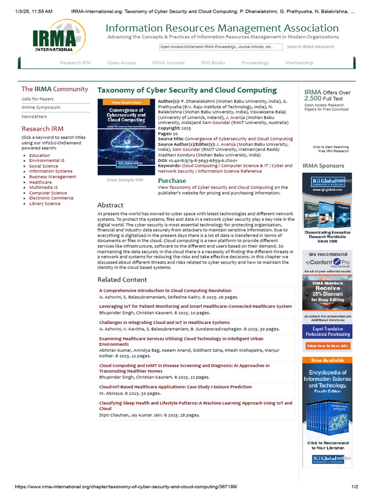 IRMA-International.org_ Taxonomy of Cyber Security and Cloud Computing_ P. Dhanalakshmi, G ...