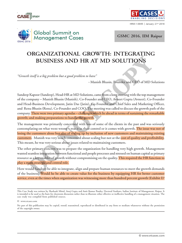 MHR_Case1_MD SOLUTIONS | PDF | Performance Appraisal | Human Resource Management