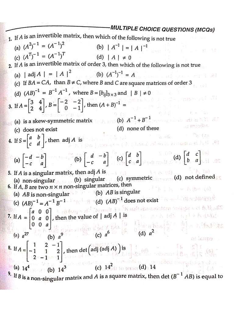 Matrix (MCQ) | PDF