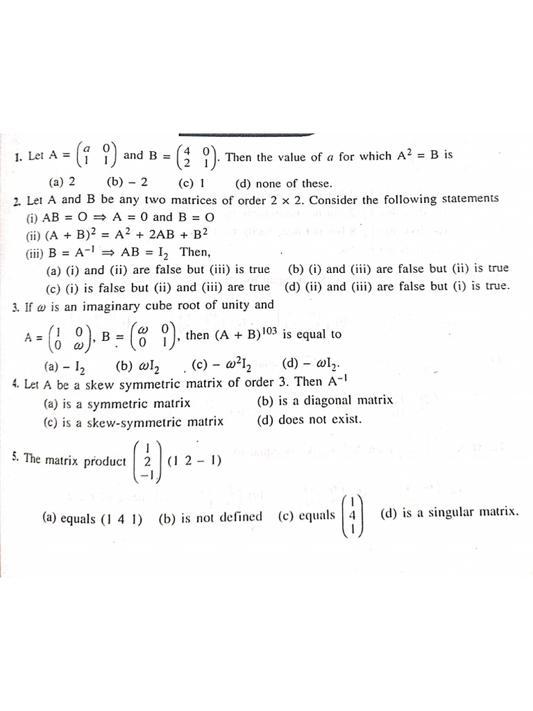 Matrices (MCQ) - 2nd Semester | PDF