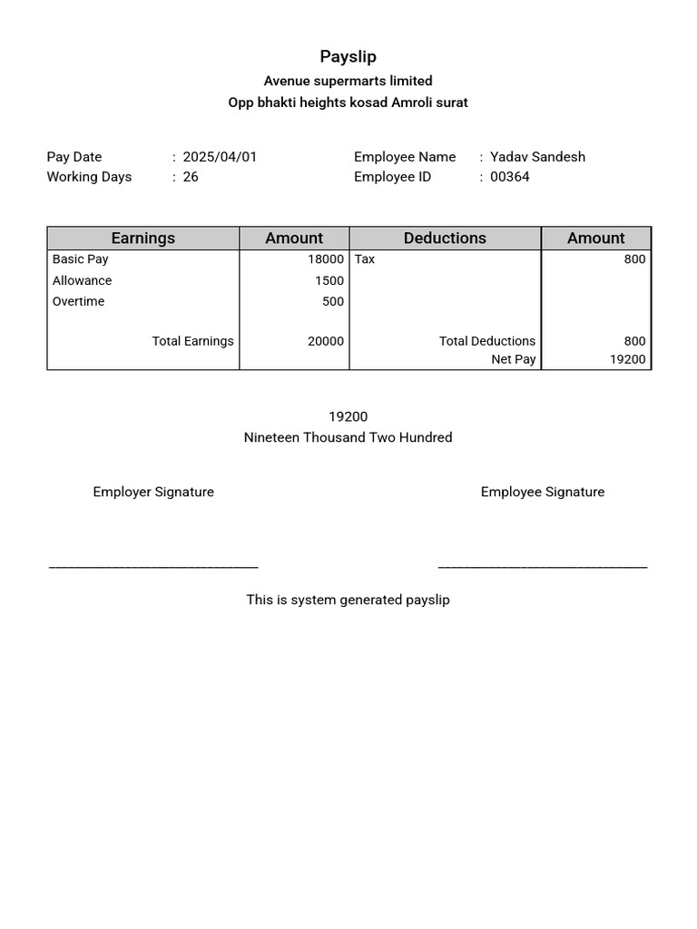 April 2025 Payslip for Yadav Sandesh | PDF