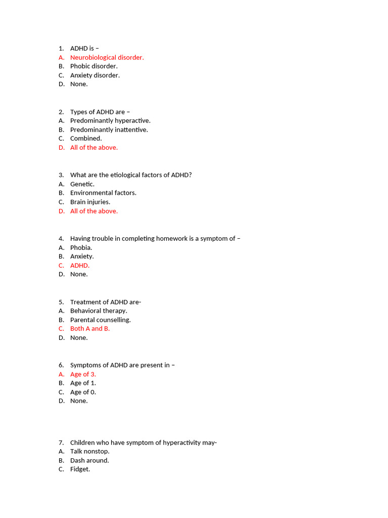 ADHD MCQ | PDF