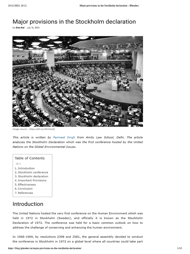 Major Provisions in The Stockholm Declaration - Ipleaders | PDF ...