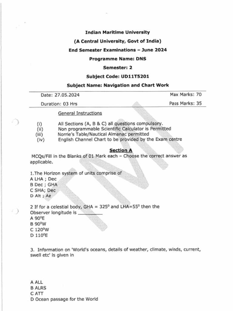 UD11T5201 Navigation and Chartwork June 2024 | PDF