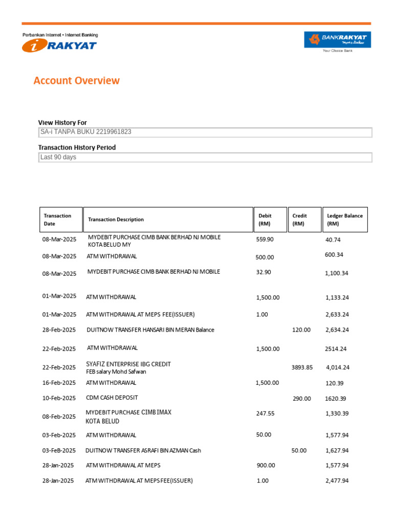 Account Overview: View History For Transaction History Period | PDF ...