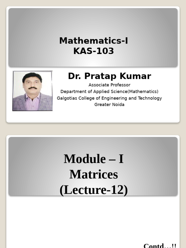 Mathematics I Matrices Lecture 12 Pdf