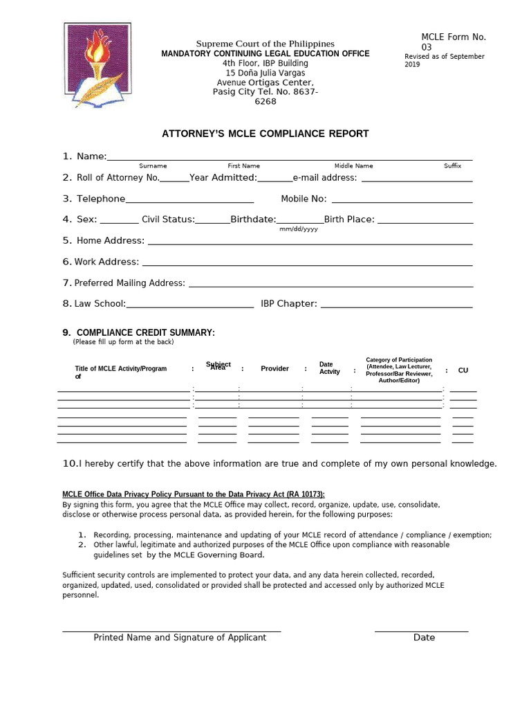 MCLE Compliance Report Form | PDF | Government | Justice