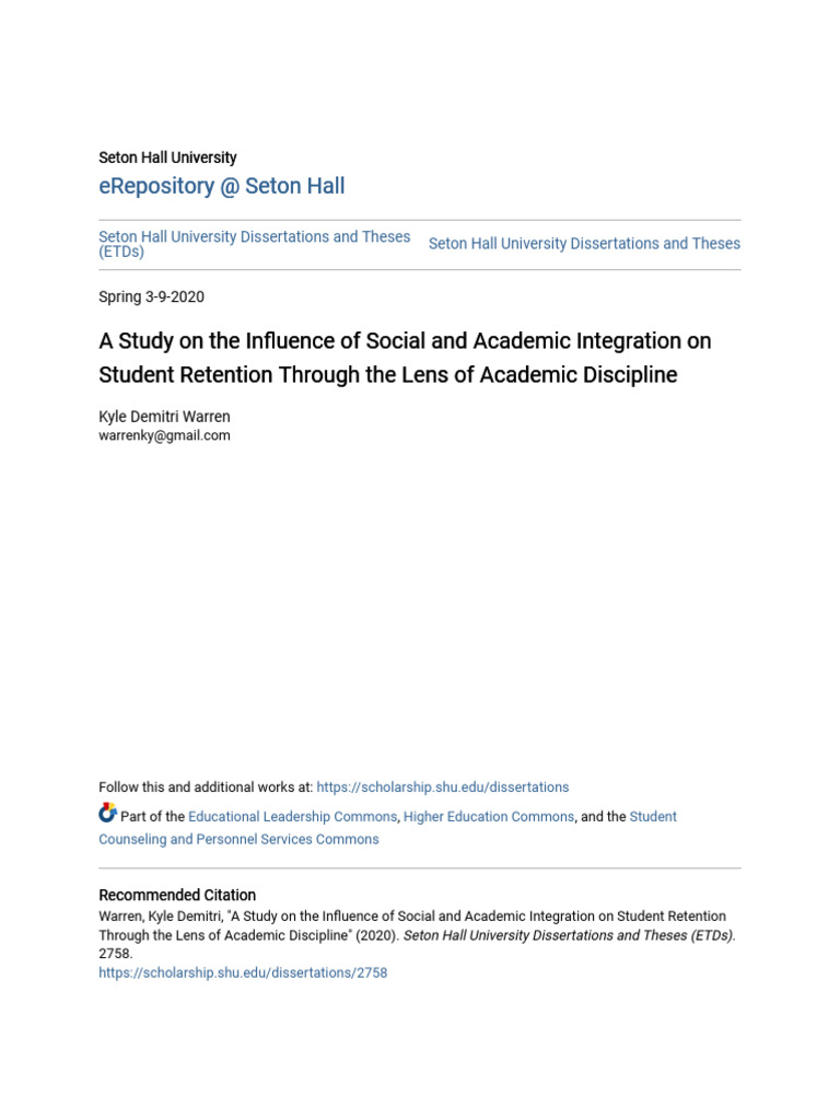 A Study on the Influence of Social and Academic Integration on St | PDF ...