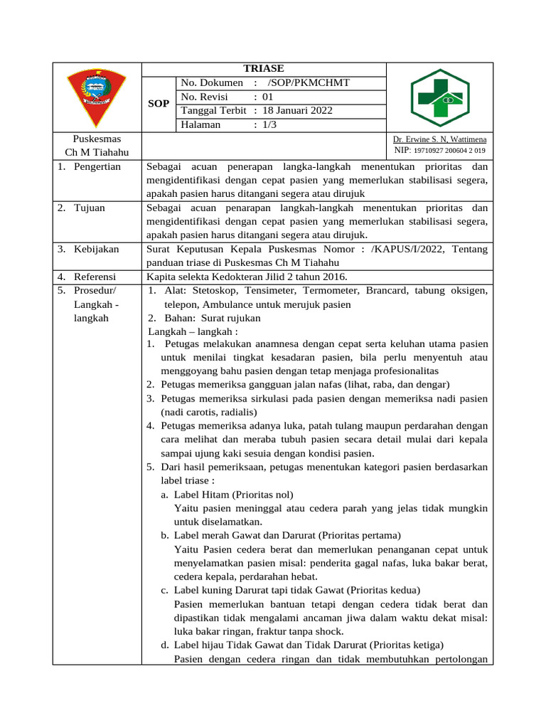 Ep 1 Sop Triase | PDF