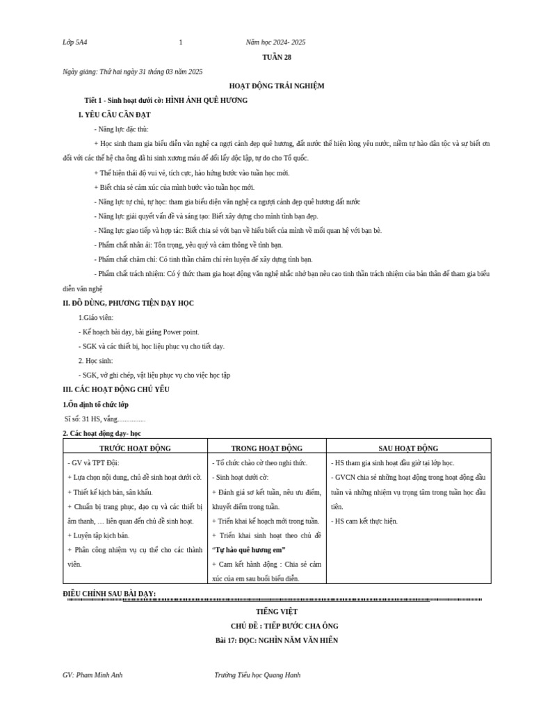 KHBD Tuan 28 (24-25) - Minh Anh | PDF