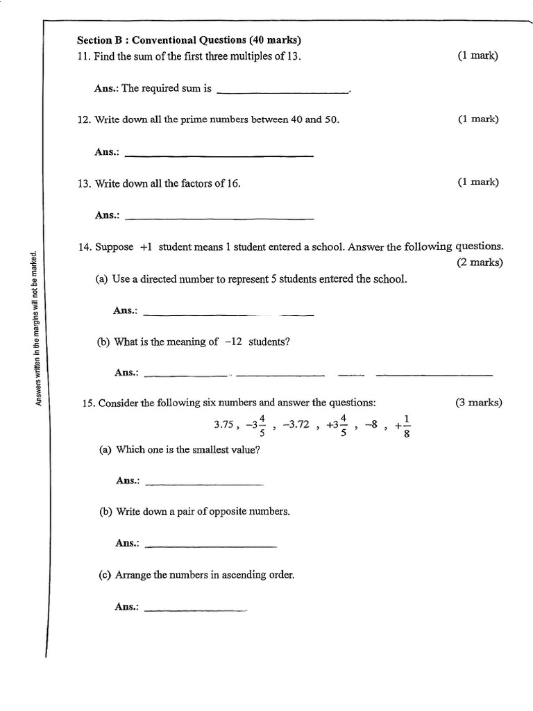 S1 Maths Exam | PDF