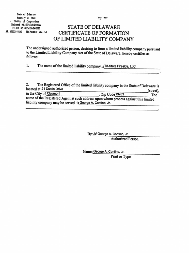 Cert of Formation - Stamped | PDF