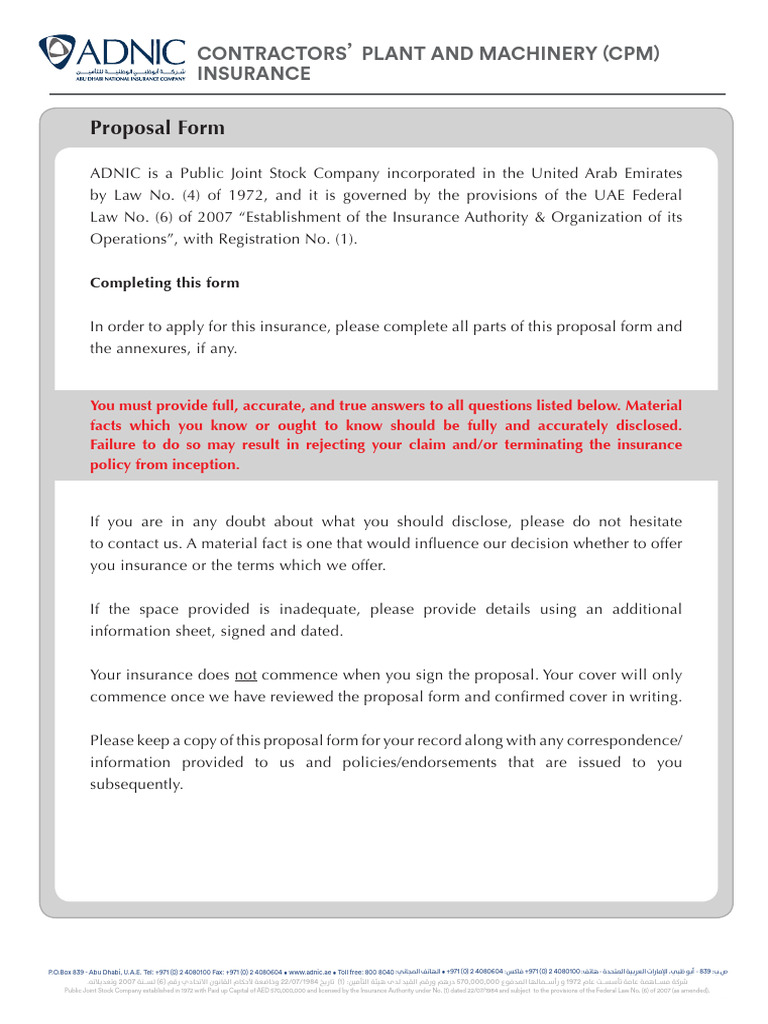 Contractors Plant & Machinery Insurance Form | PDF | Insurance ...