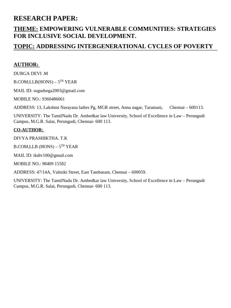 Intergenerational Cycles of Poverty | PDF | Poverty | Poverty ...