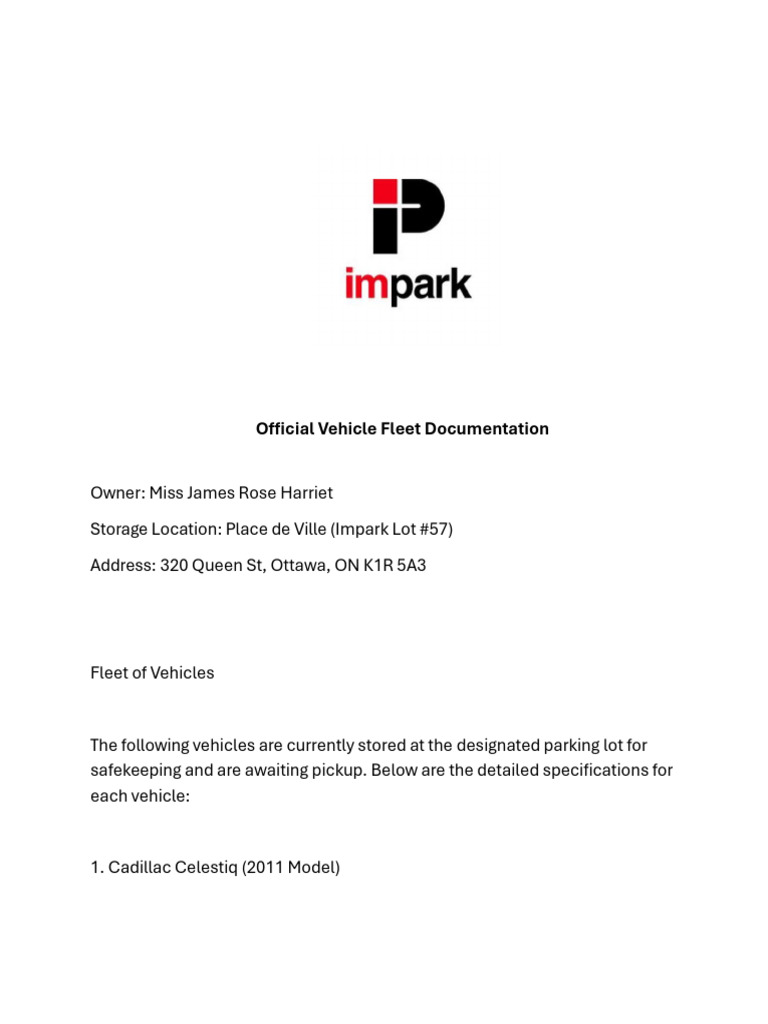 Miss James Rose Harriet Cars Fleet Documentation | PDF | Motor Vehicle ...