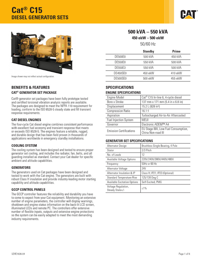 Cat C15 Diesel Generator Specifications | PDF | Mains Electricity ...
