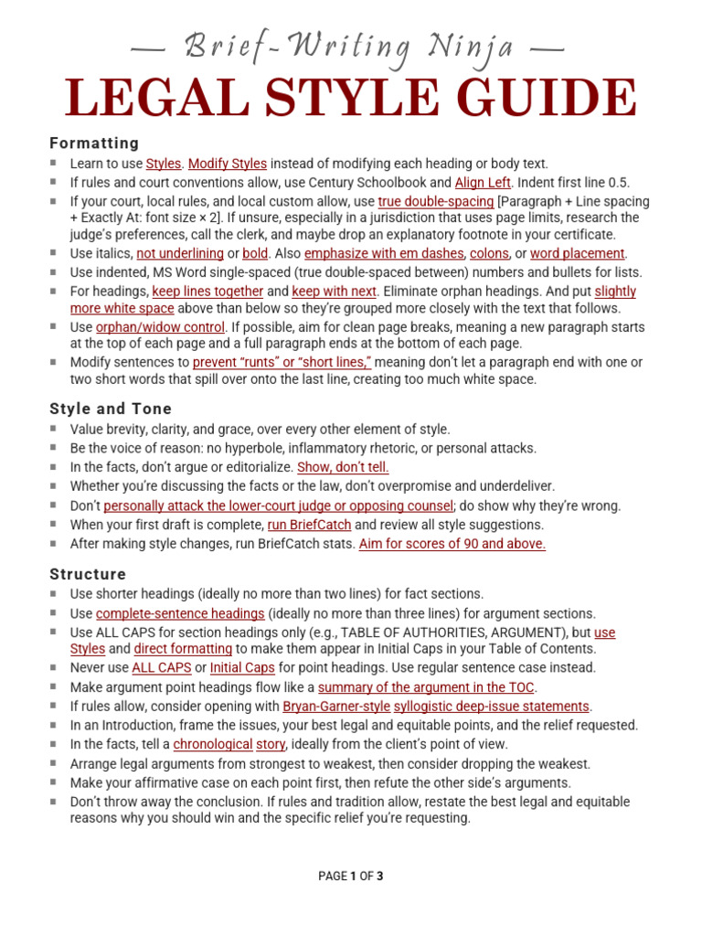 Brief-Writing Ninja Style Guide (Updated) | PDF | Bracket | Verb