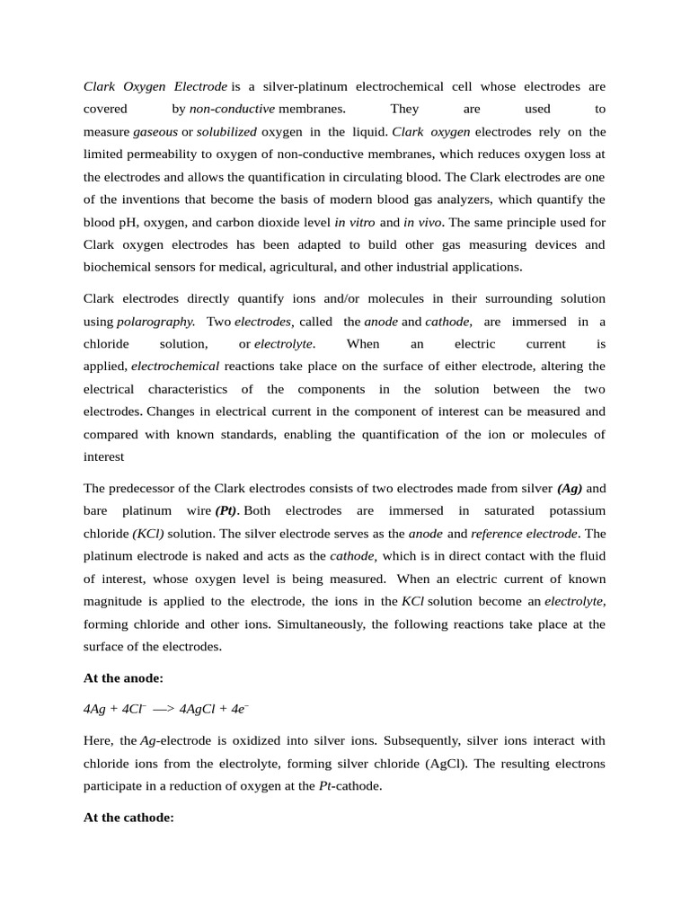 Clark Oxygen Electrode-1 | PDF | Electrode | Electrochemistry