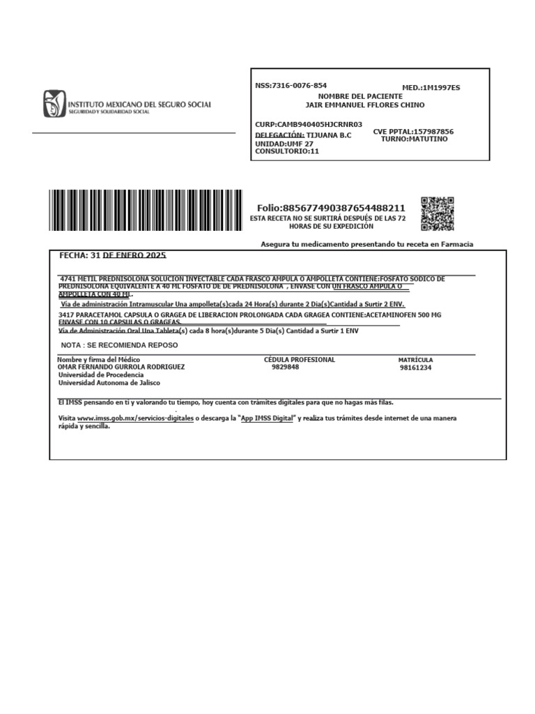 Receta Imss Tona Esguince 1 | PDF | Terapia | Cuidado de la salud