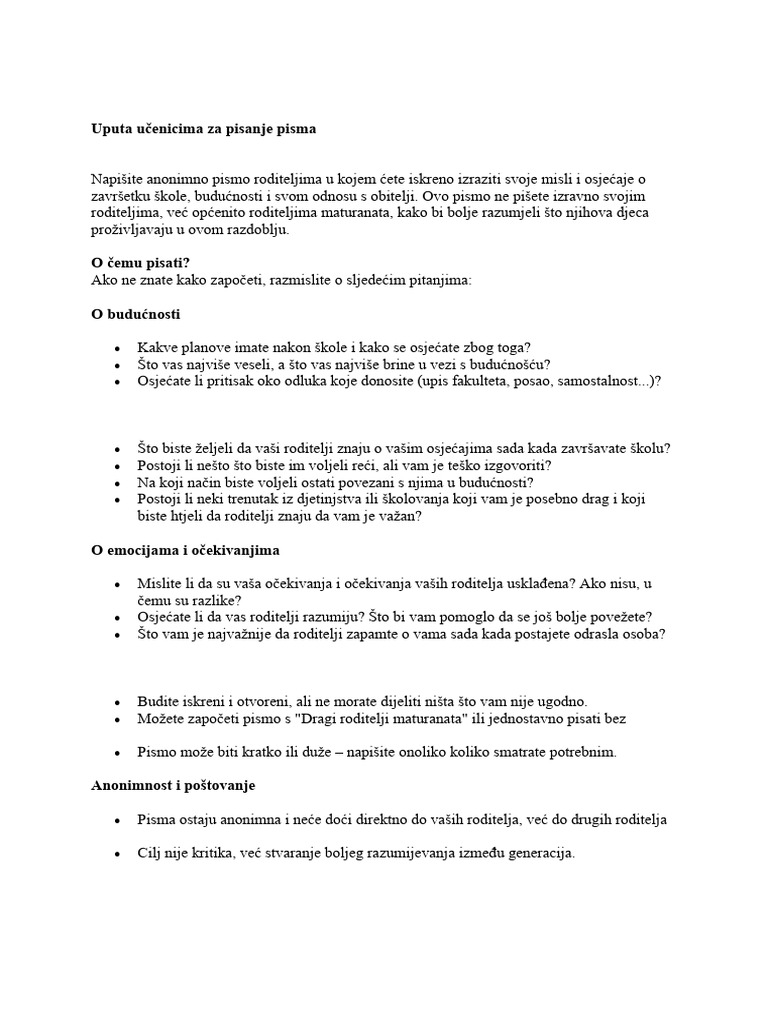 Pismo Roditeljima | PDF
