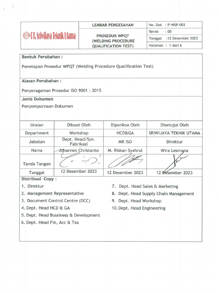 P-WSP-003 Prosedur WPQT (Welding Procedure Qualification Test | PDF