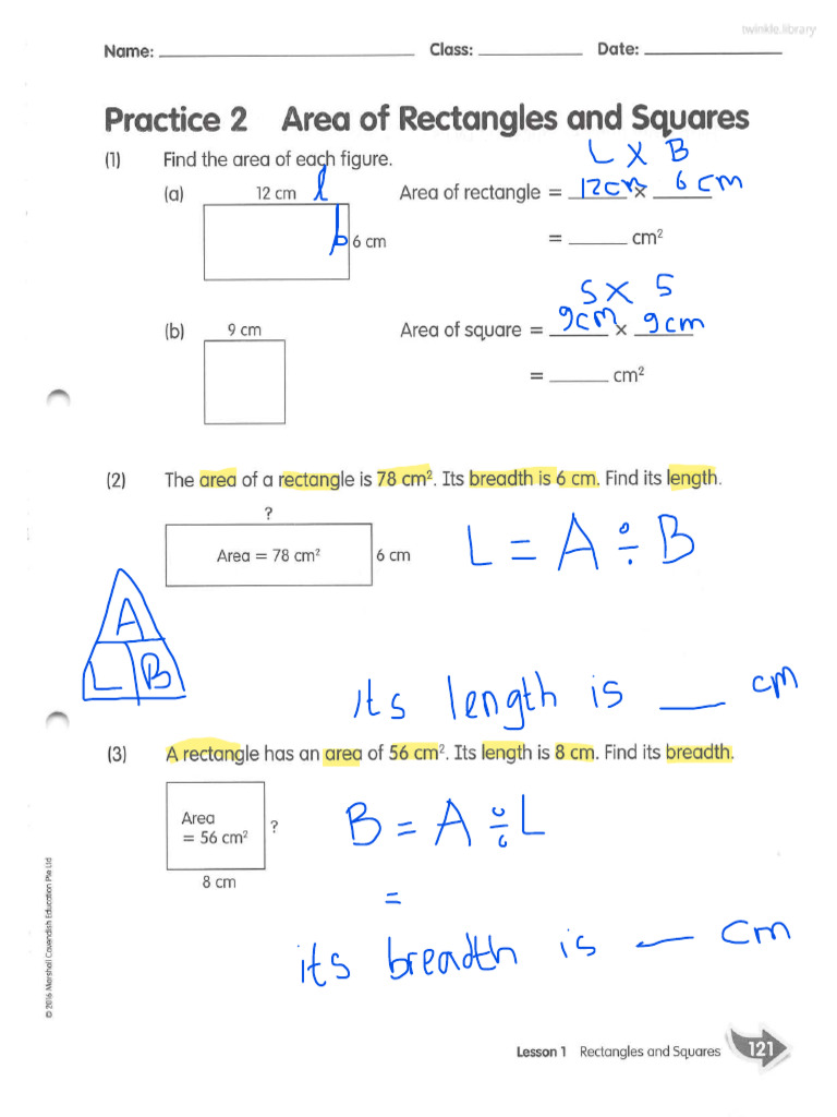 Area and Perimeter Guidelines To Do WB P 121 | PDF
