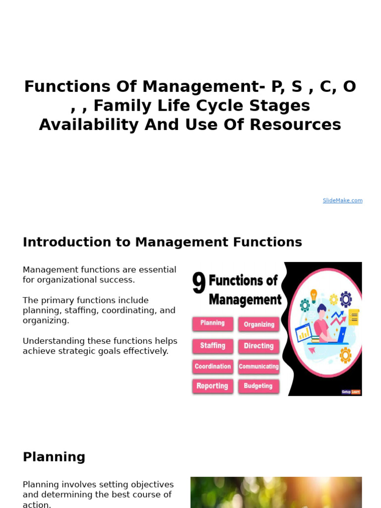 Functions of Management - P, S, C, O,, Family Life Cycle Stages ...