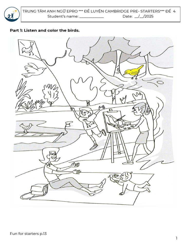 ĐỀ 4 - LUYỆN CAMBRIDGE (PRE - STARTERS) | PDF