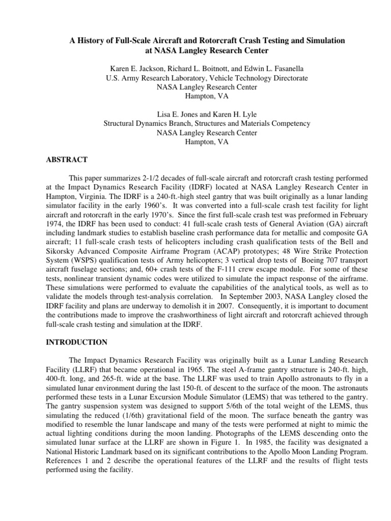 NASA Crash Testing of Aircraft History | PDF | Langley Research Center ...