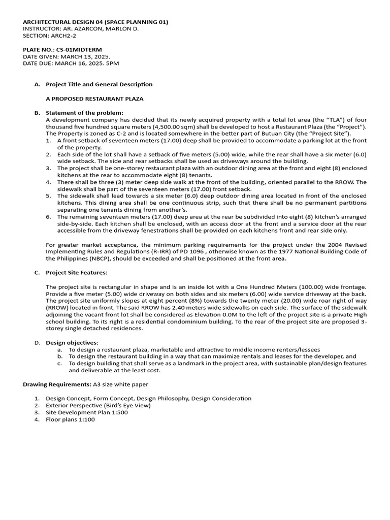 Design 04 Plate No CS-01 Midterm Restaurant Plaza | PDF