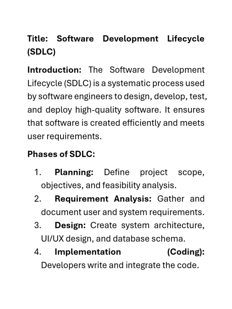 Software Development Lifecycle (SDLC) | PDF