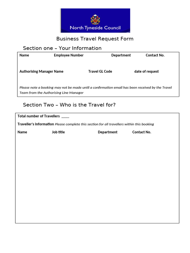 Business Travel Request Form Template | PDF