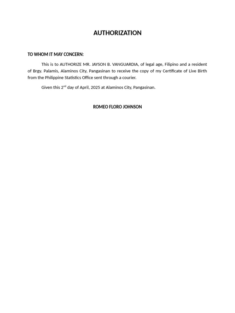 Authorization for Birth Certificate Pickup | PDF