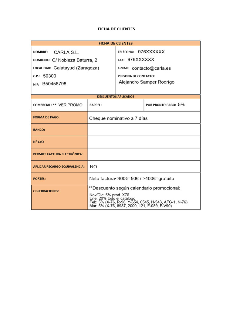 Ficha Cliente Carla SL | PDF