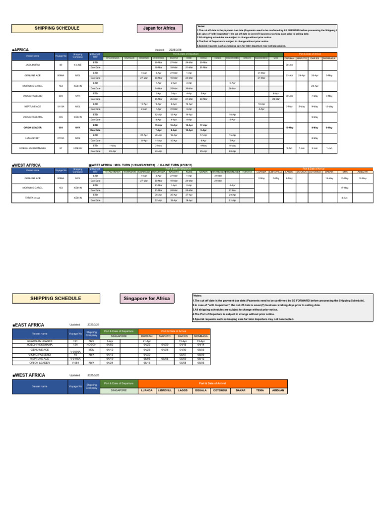 Shipping Schedule for Africa 2025 | PDF | Freight Transport | Transport ...