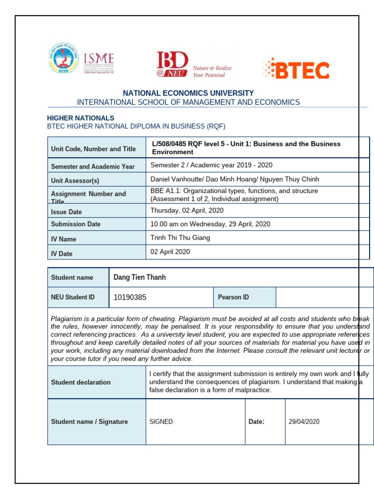 1531 Thanh Dang Tien 10190385 BBE A1.1 4817 225677630 | PDF | Board Of Directors | Joint Stock ...