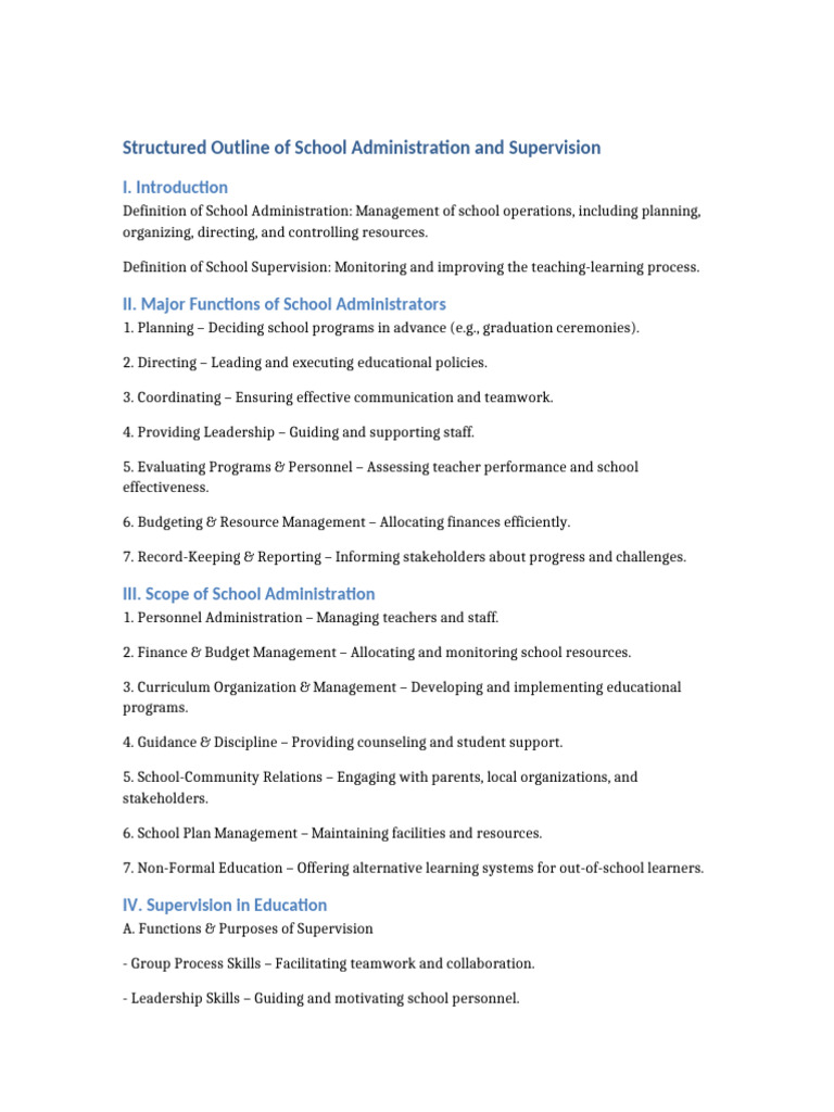 School Administration And Supervision Pdf Teachers Learning